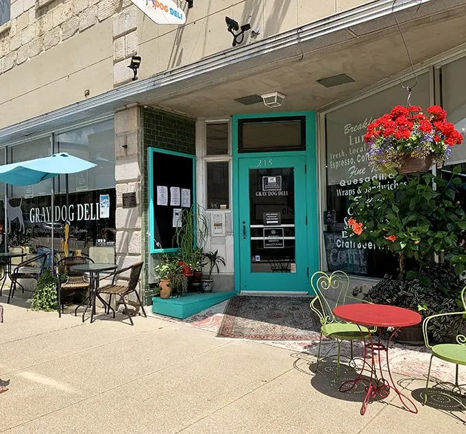 The Gray Dog Deli: where charm is always on the menu. With that cheery turquoise door, it's like Wes Anderson designed a sandwich shop!