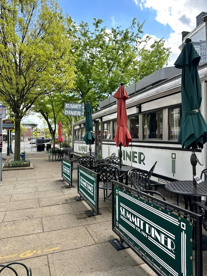 When New Jersey weather cooperates, the Summit Diner's outdoor seating area becomes prime real estate for people-watching and Taylor ham enjoyment.