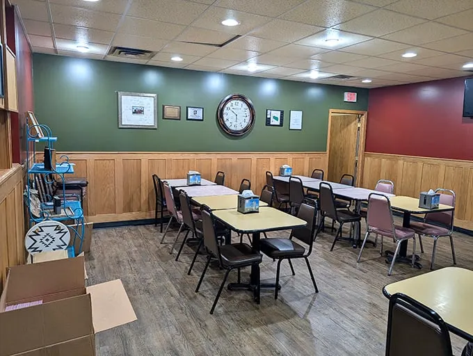 Pull up a chair and stay awhile! This cozy dining area is the perfect spot for solving the world's problems, one doughnut at a time.