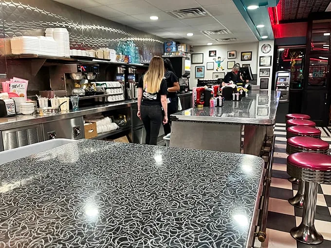 Where the magic happens! Mel's staff keeps the coffee flowing and the grills sizzling with clockwork precision.
