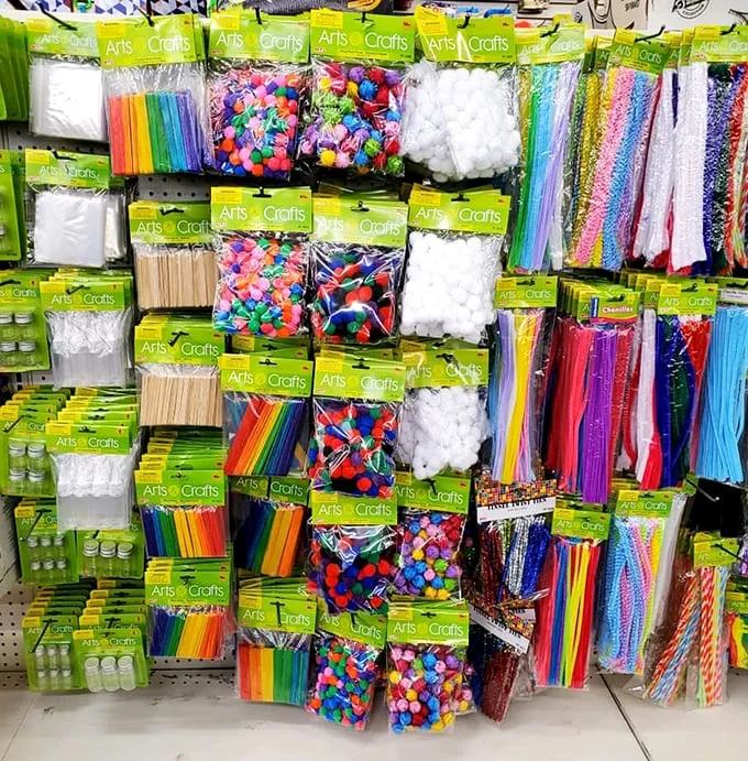 Craft paradise found! This aisle is where Pinterest dreams come to life, one pom-pom and popsicle stick at a time.