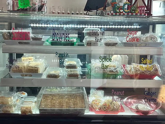 A display case that would make Willy Wonka green with envy. Each treat is a little work of art – almost too pretty to eat. Almost.