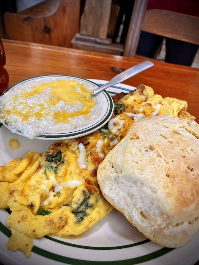 The Works omelet: a breakfast bursting with so much flavor, it could wake up Sleeping Beauty without the need for a prince.