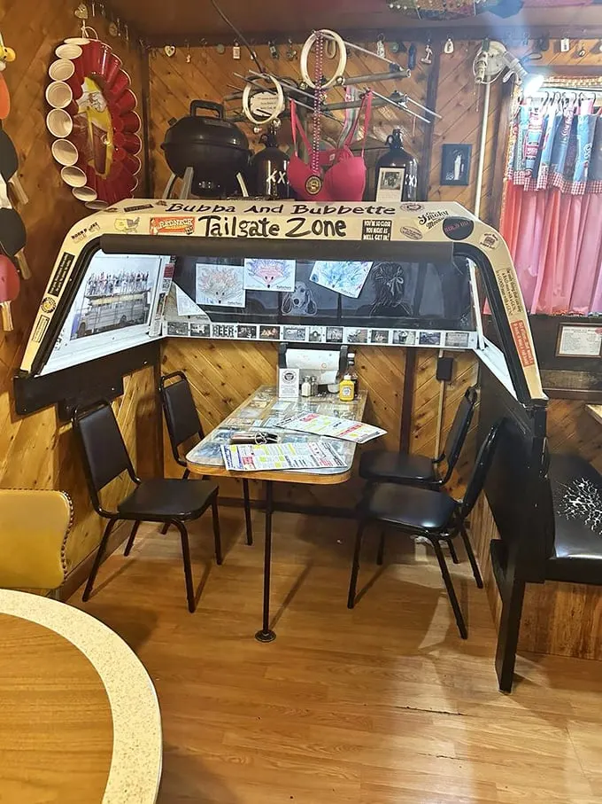 Dining in the "Tailgate Zone" – where every meal feels like game day! It's the closest you'll get to eating in a pickup truck without leaving the restaurant.