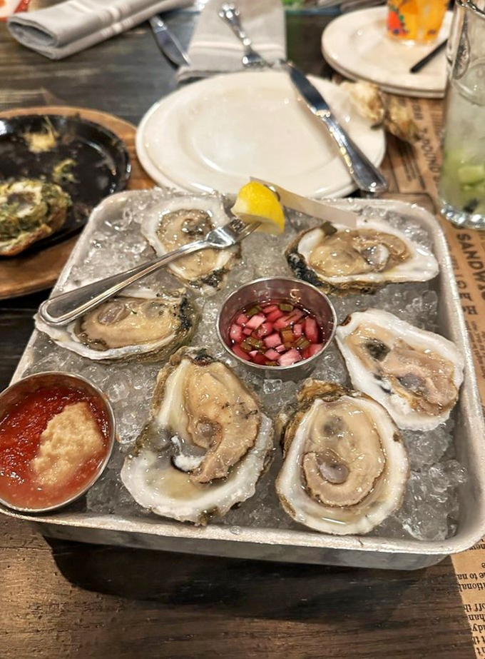 Oysters so fresh, they'll transport you straight to the bay. Each one's like a tiny, briny rollercoaster for your taste buds – hop on and enjoy the ride!