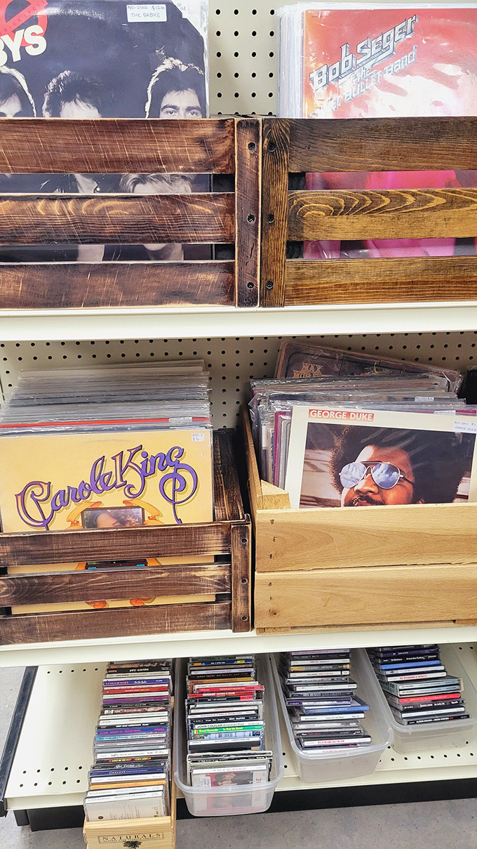 Vinyl records in rustic crates—because some music just sounds better with a little crackle and the ritual of dropping the needle.