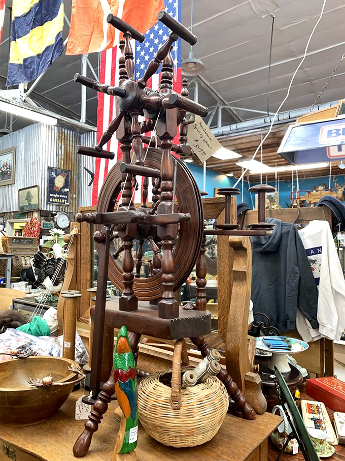 This isn't just a spinning wheel; it's a portal to pioneer days. Laura Ingalls Wilder would feel right at home.