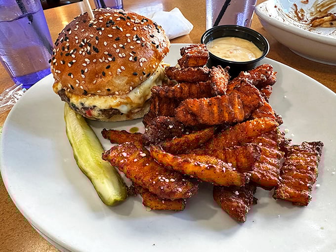 This isn't just a burger, it's a tower of temptation. Bring your appetite and leave your diet at the door!