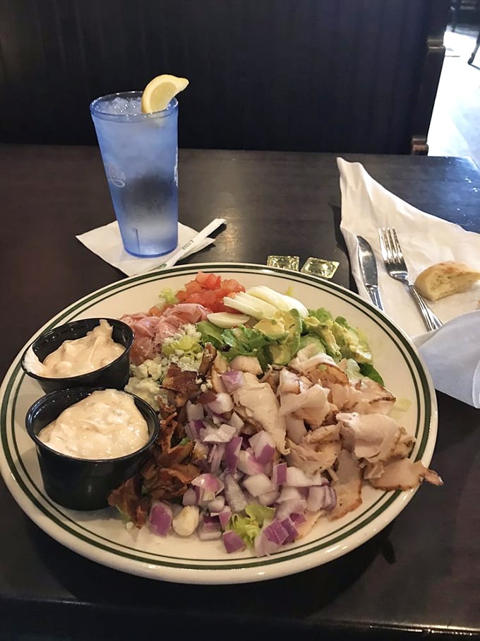 The Cobb salad: where healthy meets hearty in a bowl of pure satisfaction. It's like a garden party, and all your favorite ingredients are invited.
