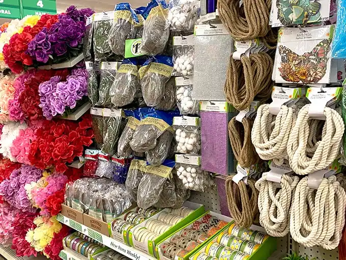 Craft corner where DIY dreams begin with artificial flowers and twine. Wedding planners on a budget, take note!