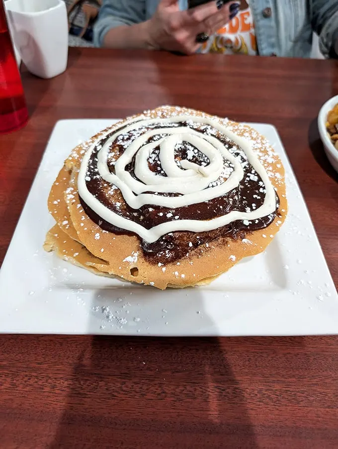 Pancake perfection achieved! This chocolatey swirl of goodness is like a breakfast bullseye – and you've hit the sweet spot jackpot.