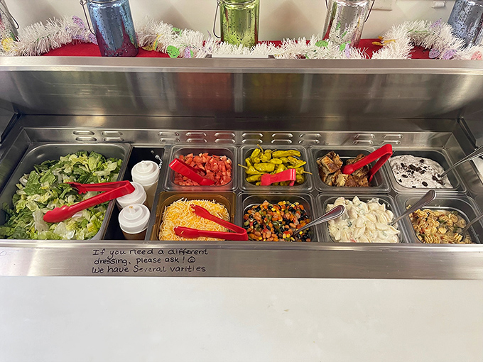 Behold, the salad bar of champions! Who knew healthy eating could look this colorful? It's like eating a rainbow – but tastier.
