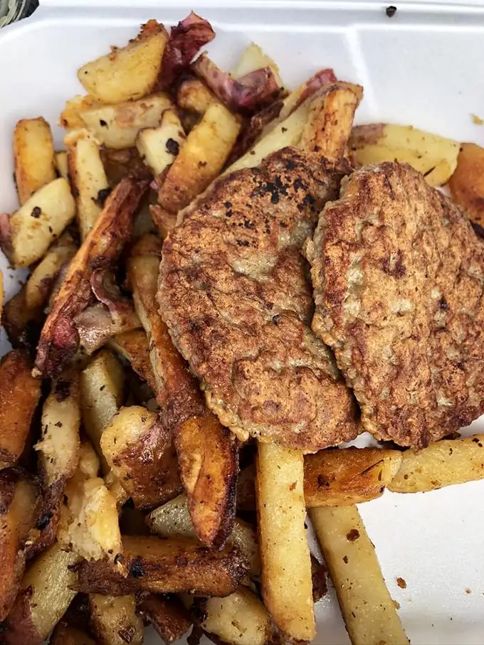 These home fries and sausage patties aren't just breakfast—they're edible therapy for whatever ails you, served with a side of nostalgia.