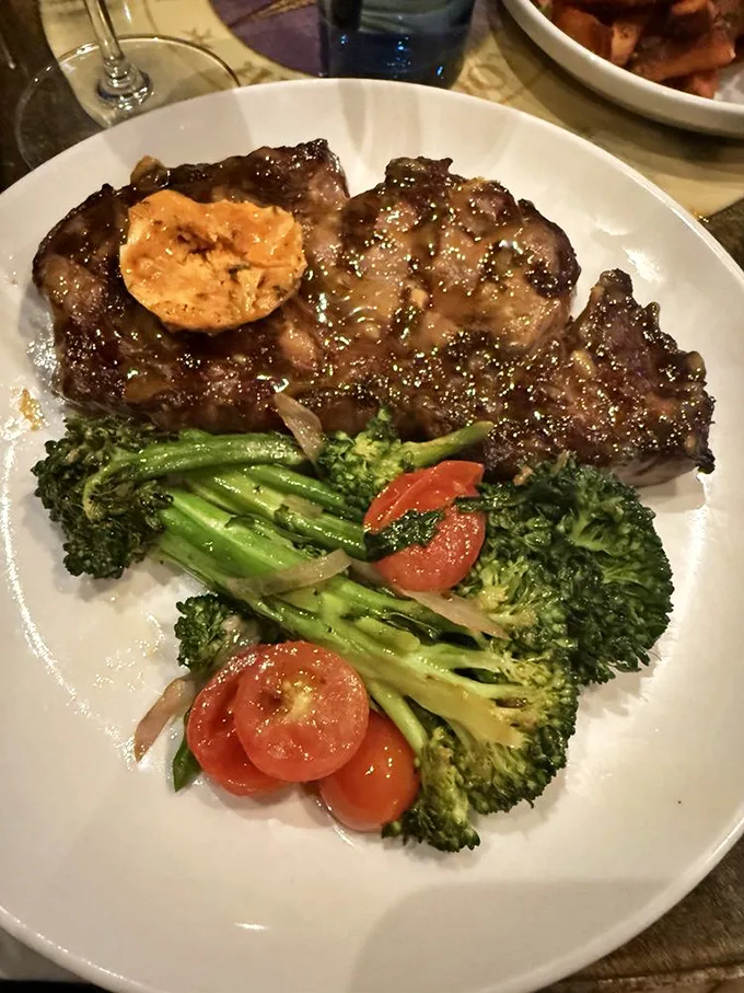 Steak lovers, rejoice! This ribeye is so perfectly cooked, it might just bring a tear to your eye. Don't worry, we won't tell anyone you got emotional over meat.