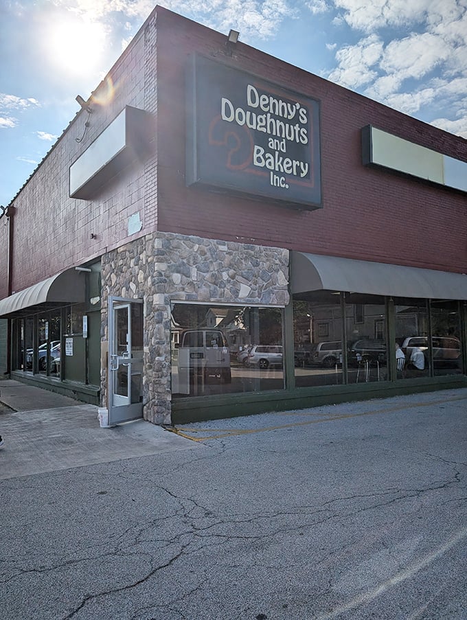 A slice of small-town charm! Denny's stands proud against the sky, a testament to the enduring power of really good doughnuts.