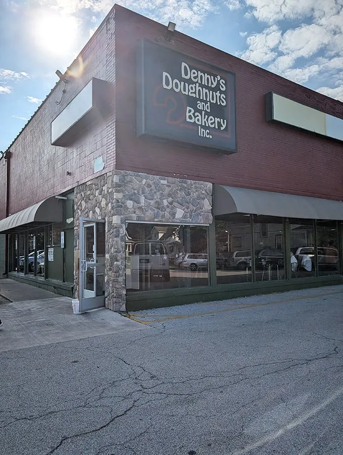 A slice of small-town charm! Denny's stands proud against the sky, a testament to the enduring power of really good doughnuts.