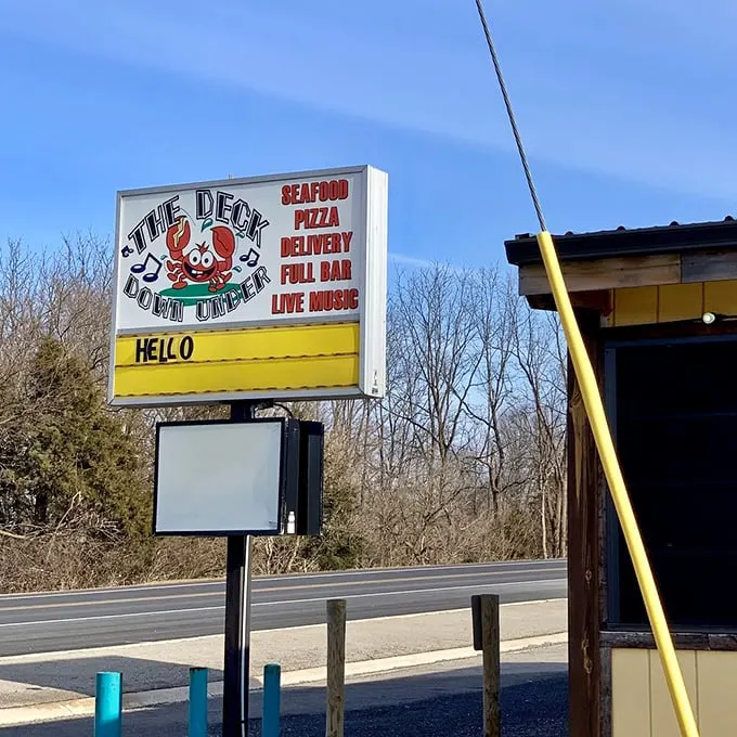The sign says it all – seafood, pizza, and live music. It's like a one-stop shop for all your fun cravings!