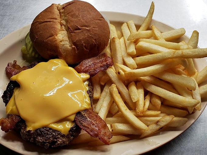 This isn't just a burger, it's a work of art! With melty cheese cascading down the sides, it's the Niagara Falls of comfort food.