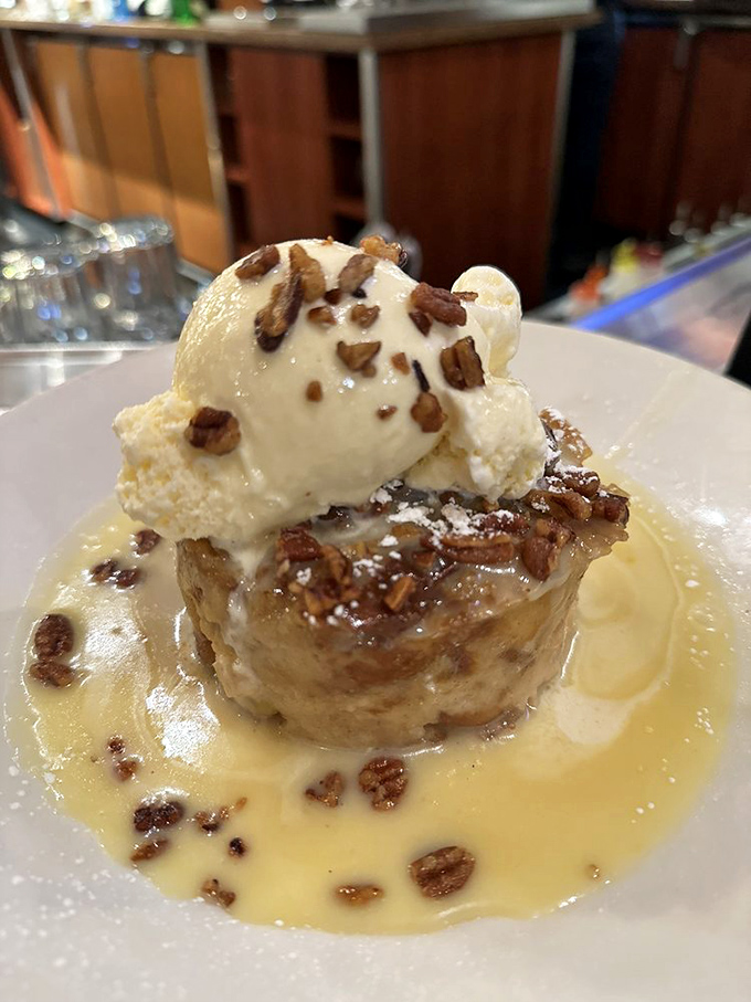 Bread pudding that puts grandma's recipe to shame (sorry, Nana). Topped with ice cream, it's like a warm hug for your taste buds.