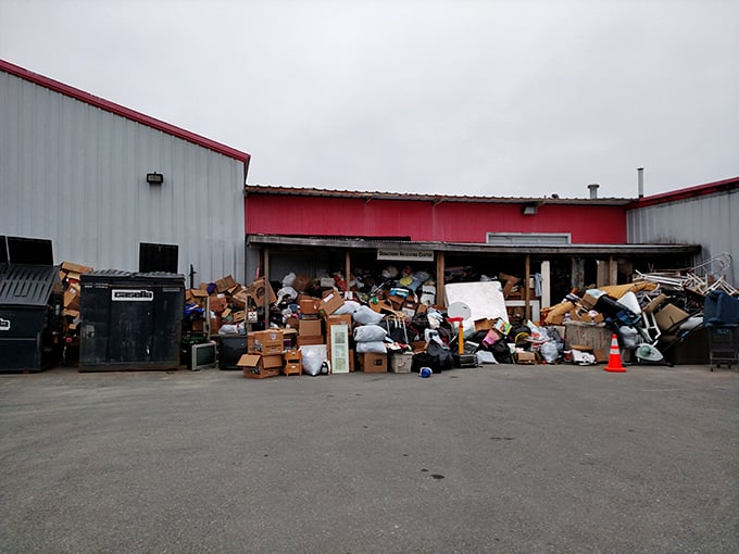 "Donation station chaos! One person's clutter is another's treasure trove – the circle of thrift life in action."