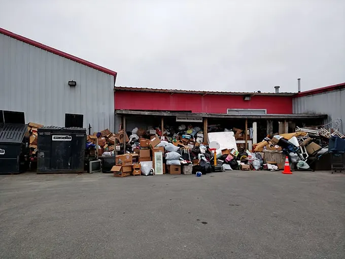 "Donation station chaos! One person's clutter is another's treasure trove – the circle of thrift life in action."