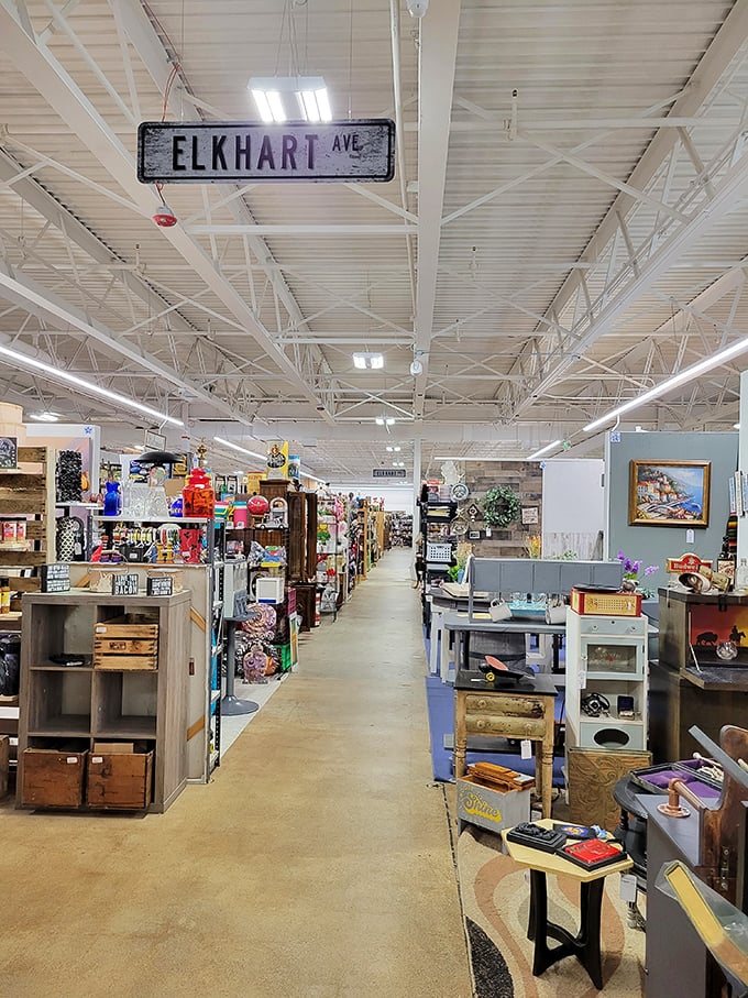 Step right up to Elkhart Avenue! This display aisle is like Main Street USA, if every shop sold the coolest stuff from the last century.