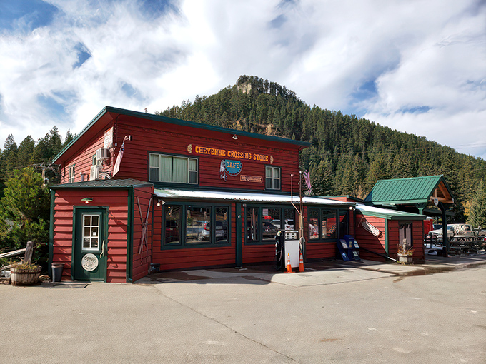 Nestled in nature's embrace, this red beacon of deliciousness stands ready to fuel your Black Hills adventures. Let the feast begin!