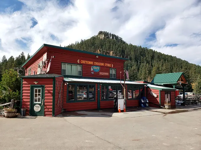 Nestled in nature's embrace, this red beacon of deliciousness stands ready to fuel your Black Hills adventures. Let the feast begin!