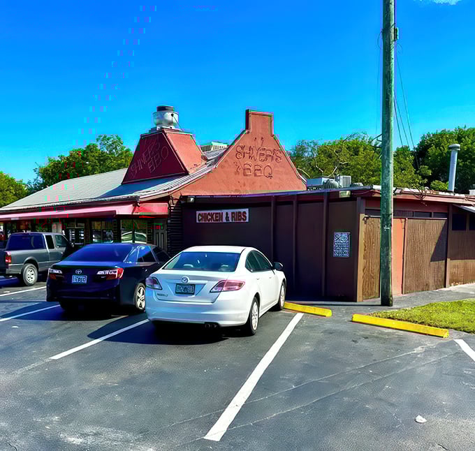 BBQ oasis spotted! Shiver's stands proud against the Florida sky, a beacon of hope for empty stomachs everywhere.