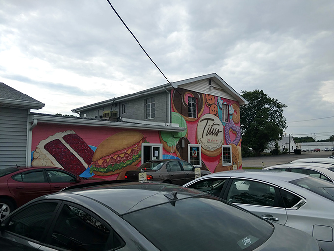 Park your car, but leave room for dessert. This mural-adorned building is a beacon of sweetness in a sea of asphalt.