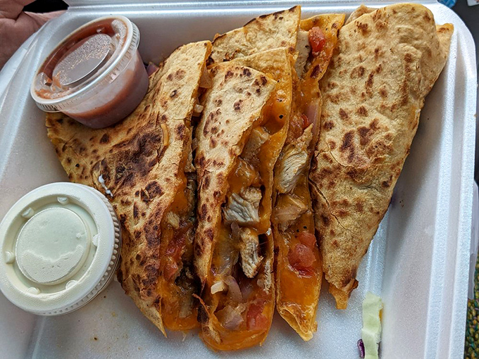 A quesadilla that's been hitting the gym—packed with fillings and grilled to the perfect shade of golden brown that makes your camera work overtime.