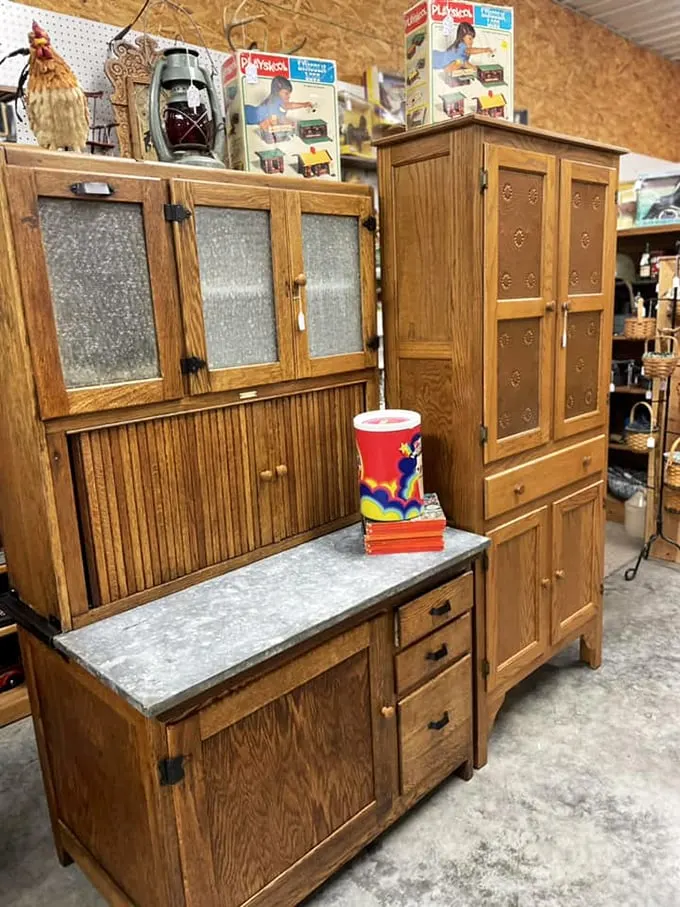 Hoosier cabinets that once organized America's kitchens before built-ins became all the rage—farmhouse chic before Instagram made it cool.