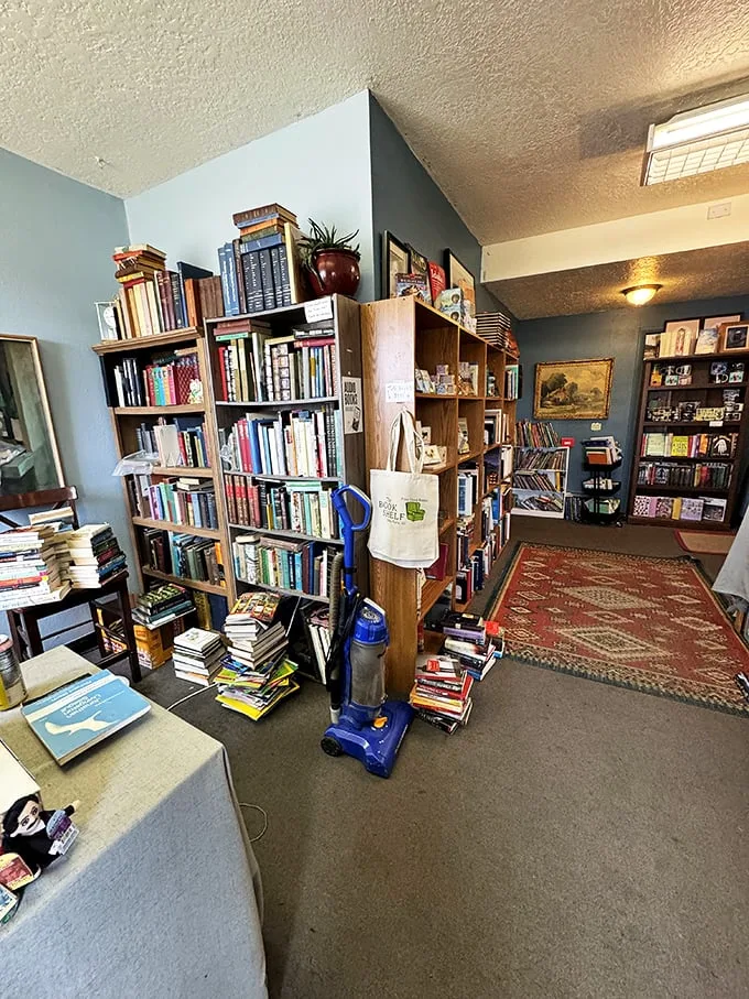 Every nook and cranny filled with books – even the vacuum cleaner looks like it's trying to suck up some knowledge!