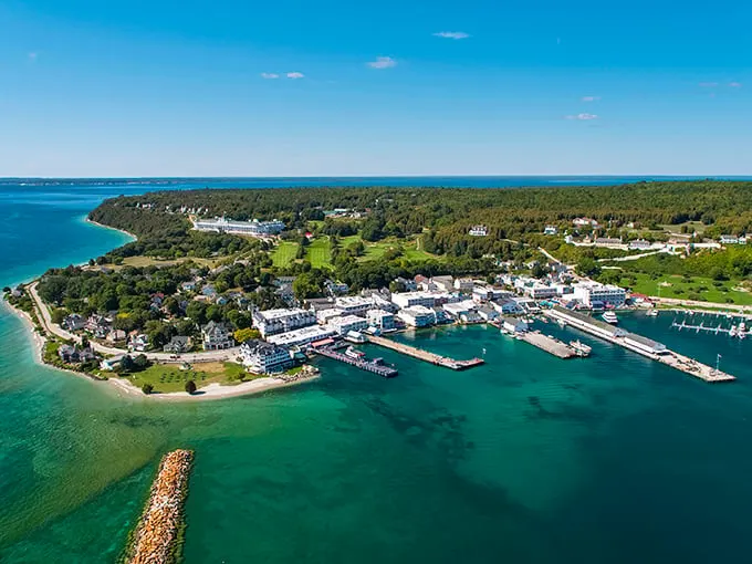 A bird's eye view of paradise. Mackinac Island: where the water's as blue as a Robin's egg and twice as precious.