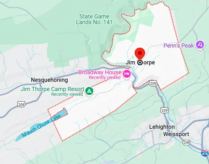 16. jim thorpe pennsylvania map