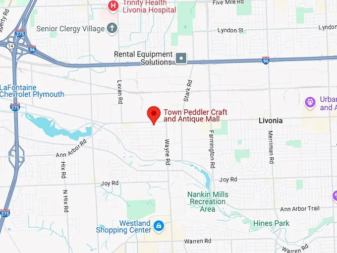 16. town peddler craft and antique mall map