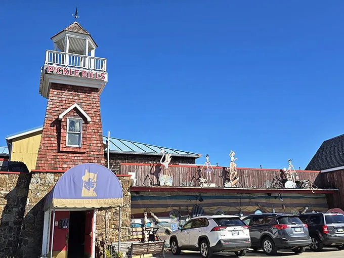 Ahoy, seafood lovers! Pickle Bill's lighthouse-inspired facade is like a beacon calling you to a feast of oceanic delights.