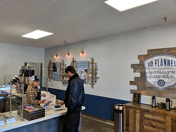 Step into a donut dreamland where rustic charm meets modern flair. It's like your cool aunt's kitchen got a hipster makeover.