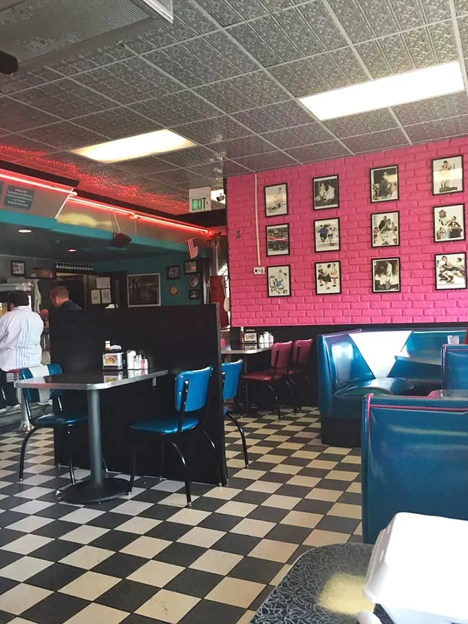 Step into a time warp of deliciousness! Mel's pink walls and checkered floors set the stage for breakfast theater.