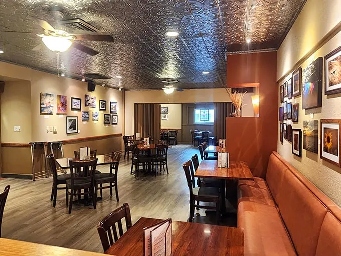 Step into a time capsule of taste! La Casa's interior blends retro charm with modern comfort, like your cool aunt's living room – if she served amazing pizza.