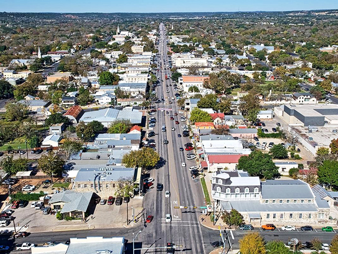 A bird's-eye view that'll make your heart soar: Fredericksburg sprawls out like a patchwork quilt of history, culture, and small-town charm.