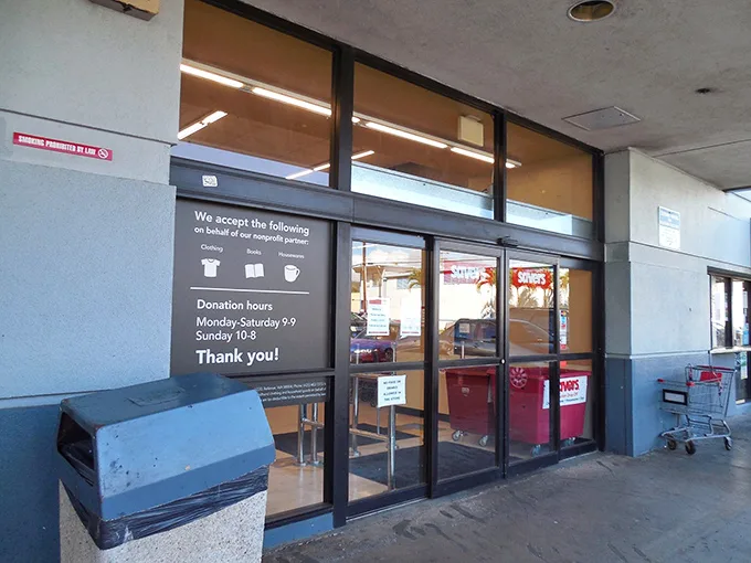Step right up to the bargain bonanza! These doors are the gateway to a thrifter's paradise, where every aisle holds the potential for a "eureka" moment.