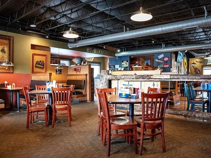 Step inside and feel the warmth! This cozy interior, with its eclectic decor, is like your cool uncle's man cave – if he were a barbecue master.
