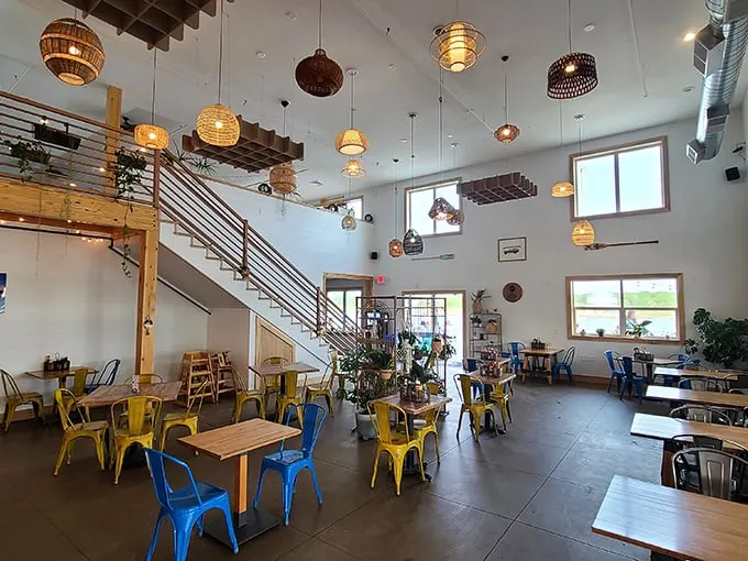 Step inside and let the eclectic charm wash over you. It's like a coastal breeze decided to redecorate the Midwest!