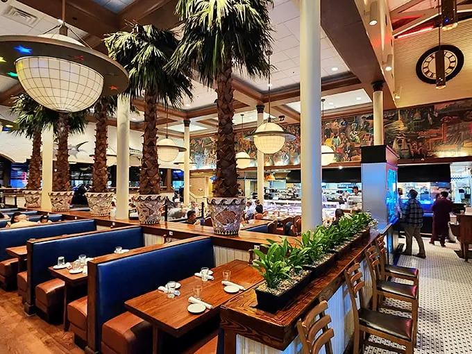 Step into a seafood lover's paradise, where palm trees and nautical charm set the stage for oceanic delights.