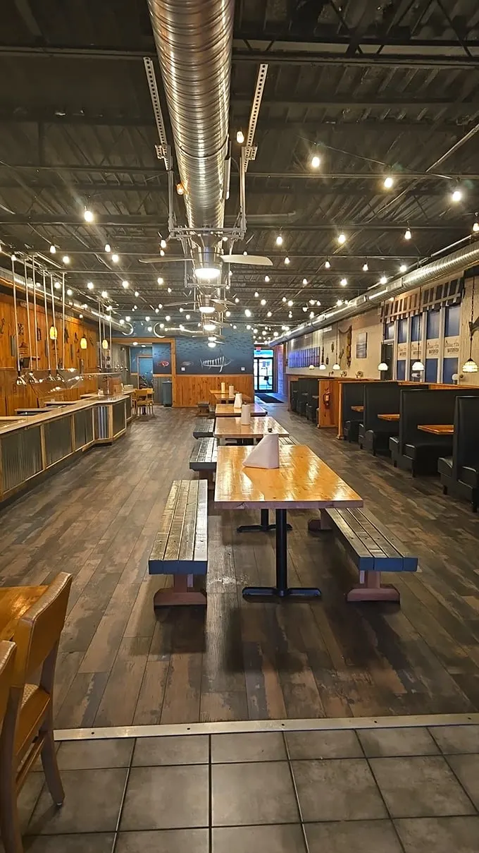 Step inside and let the nautical charm wash over you. This dining room's got more atmosphere than a Jules Verne novel!