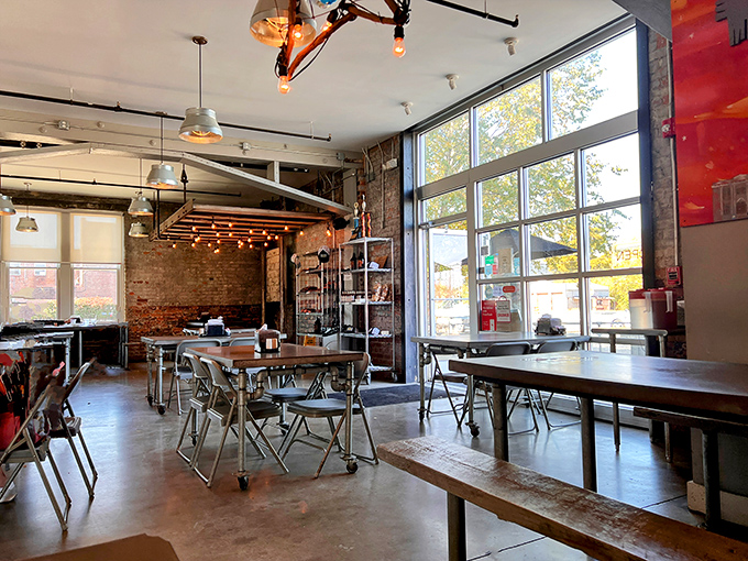 Step into a BBQ wonderland where industrial chic meets down-home comfort. This space could make even a vegetarian's mouth water!