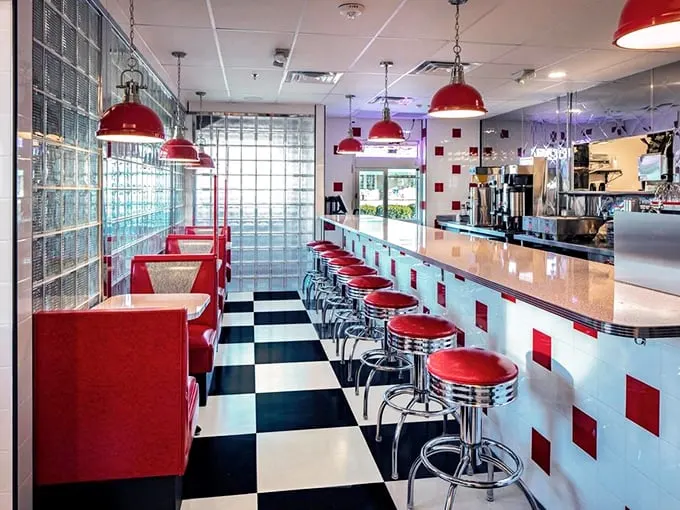 Step inside and you're instantly transported to a retro wonderland. It's like the Fonz and Betty Boop teamed up to design the ultimate hangout spot.