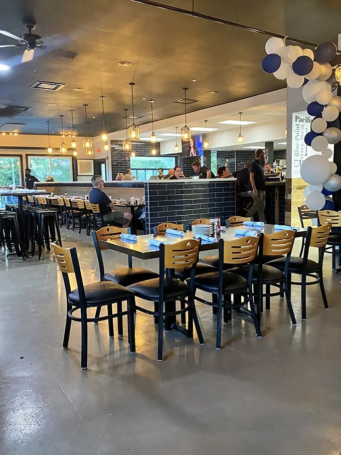 Step inside and let the nautical charm wash over you. It's like the Love Boat crashed into a New England fish shack – in the best way possible!