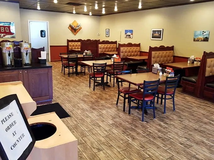 Step into flavor town! Pappy's interior is a feast for the eyes, with its rustic charm and walls adorned with BBQ memorabilia.